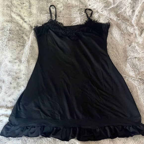 Intimates & Sleepwear | Black Lace Lingerie Nightgown M Sheer Ruffle ...